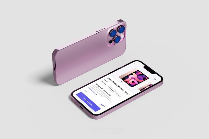 一套粉红色iPhone 13 Pro APP UI样机PSD素材 – 简单设计